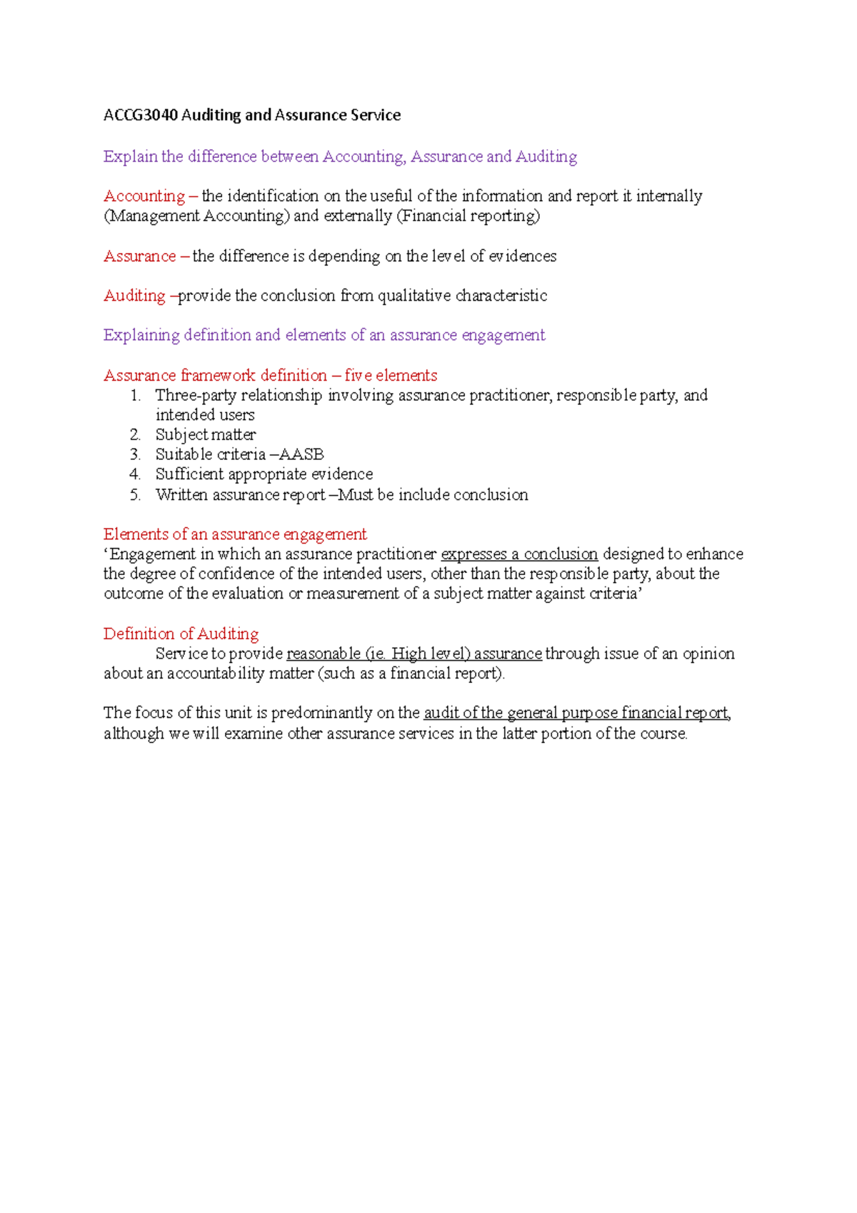 ACCG3040 Auditing and Assurance Service - Three-party relationship ...