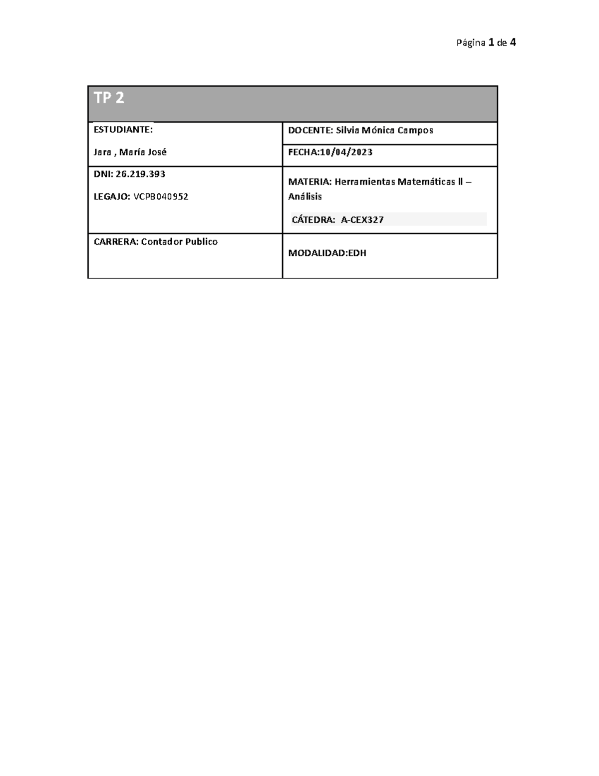 TP2 Herramientas Matematicas II - Entregable - TP 2 ESTUDIANTE: Jara , María José DOCENTE ...