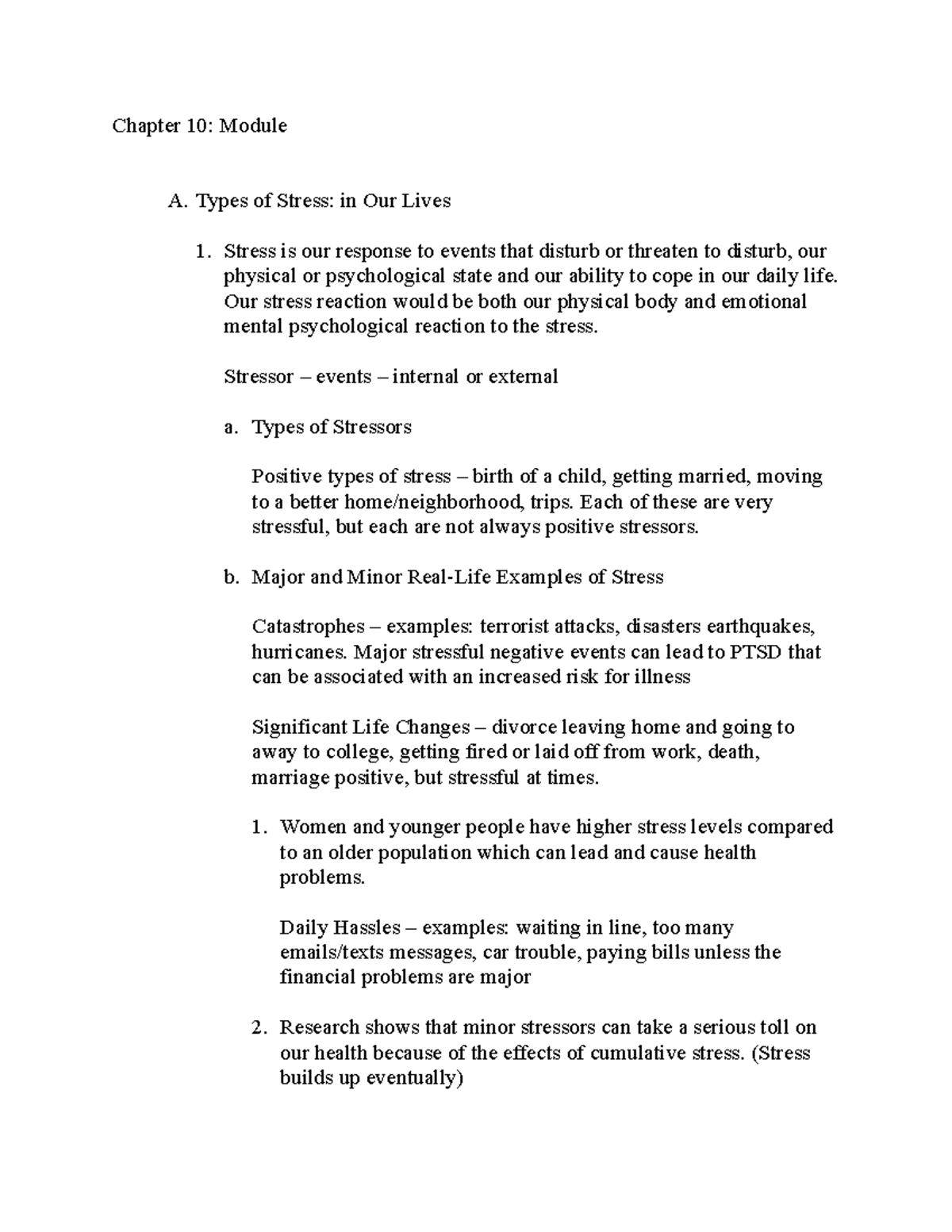 Chapter 10-module - Chapter 10: Module A. Types of Stress: in Our Lives ...