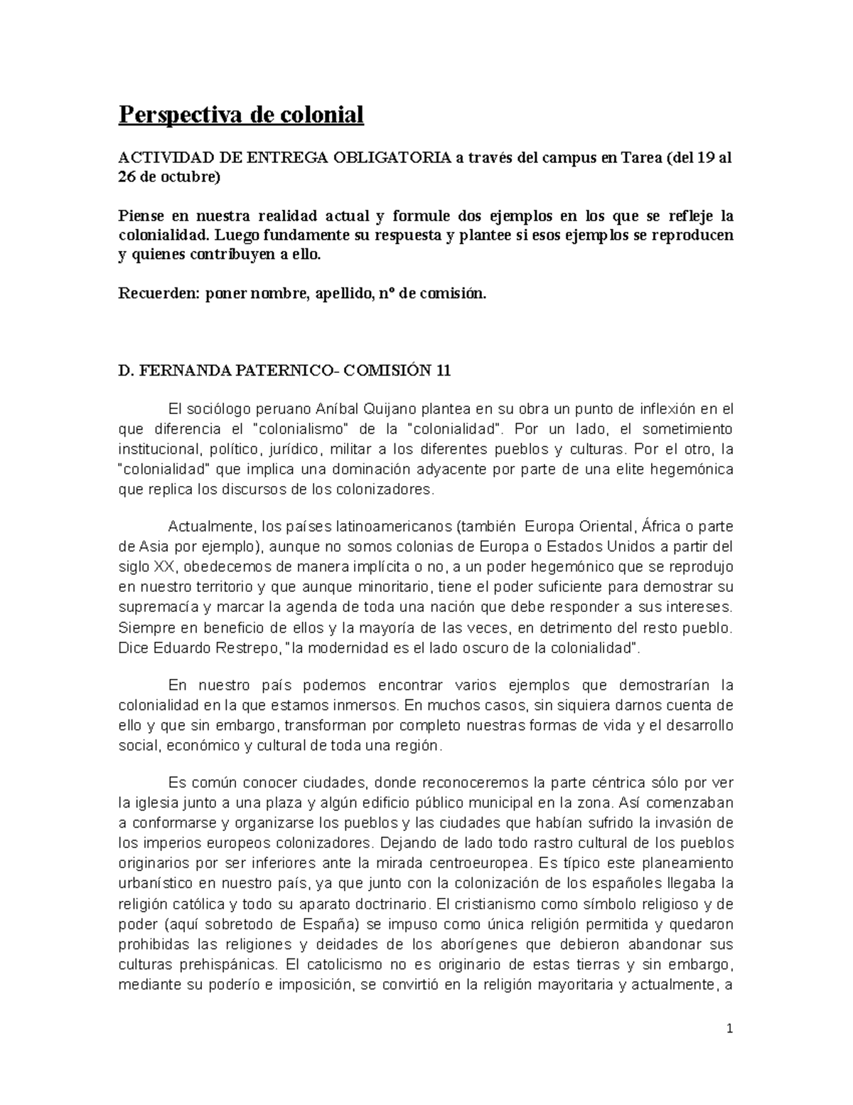 TP 3 Antropologia Perspectiva decolonial - Perspectiva de colonial ...