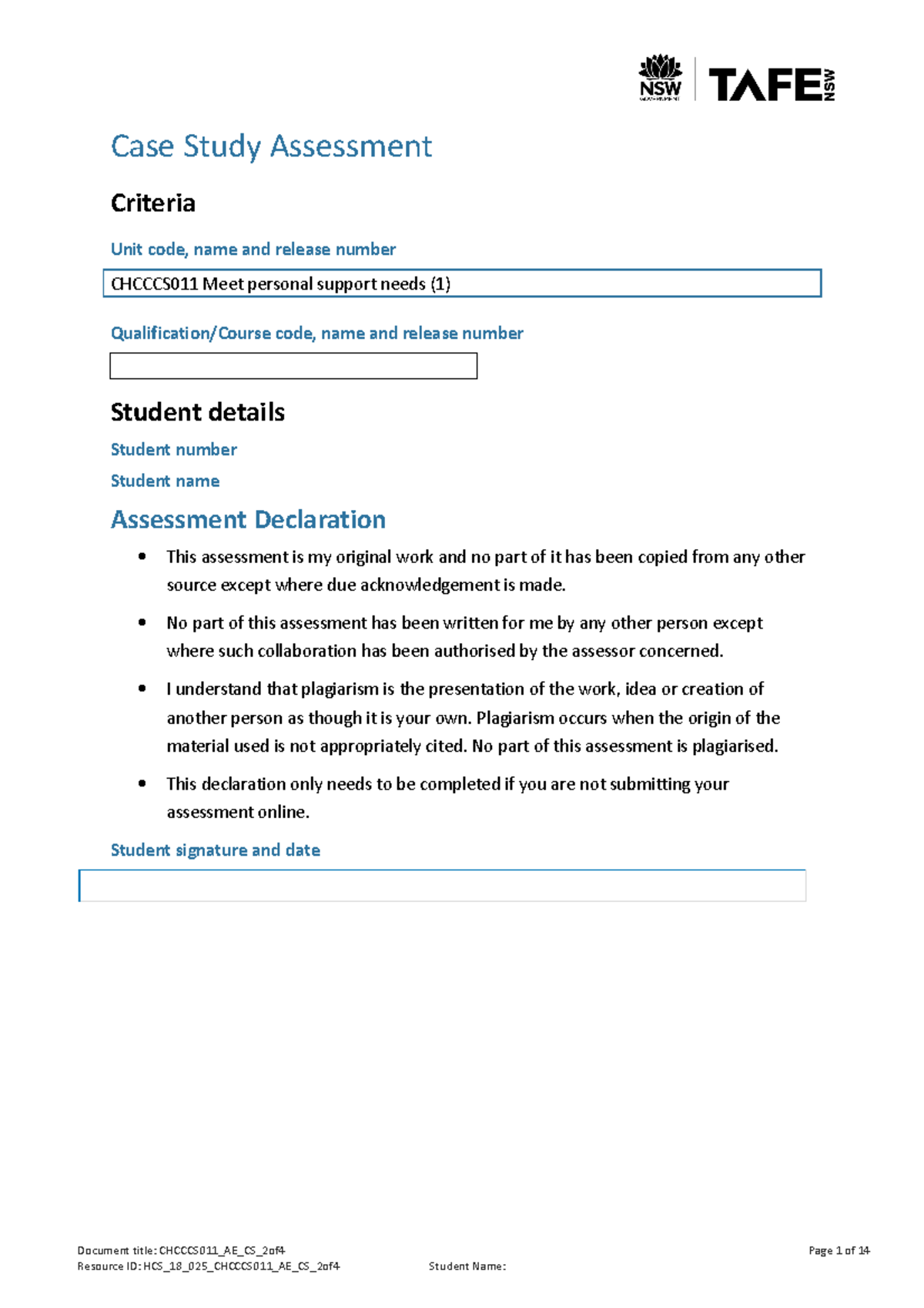 Chcccs 011 AE CS 2of2 - Case study assessment - Case Study Assessment ...