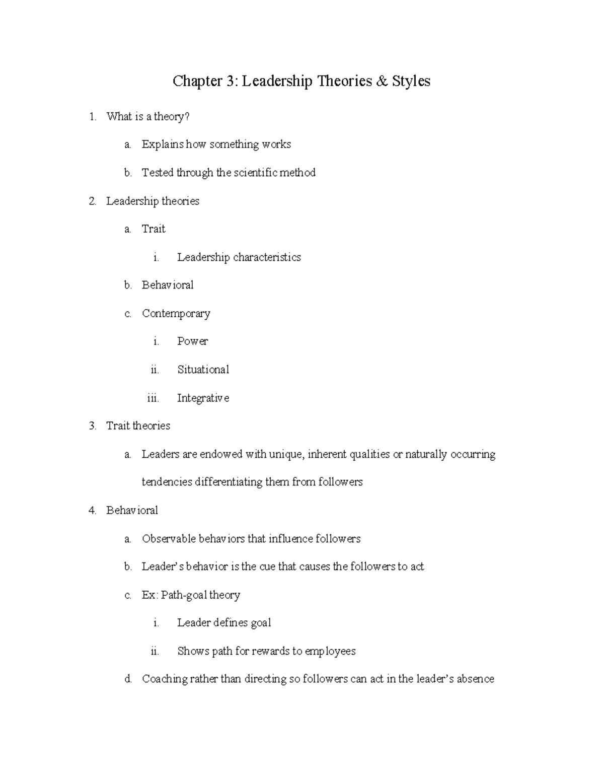 MGT 371 Chapter 3 Notes - Chapter 3: Leadership Theories & Styles What ...