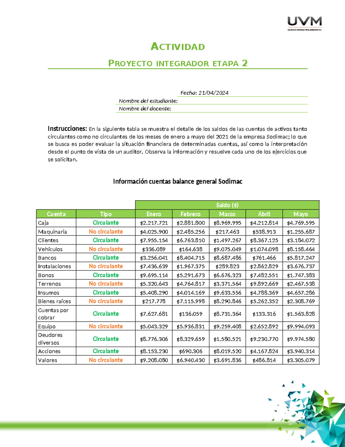 Actividad 7, proyecto integrador etapa 2 - ACTIVIDAD PROYECTO INTEGRADOR ETAPA 2 Fecha: 21/04 ...