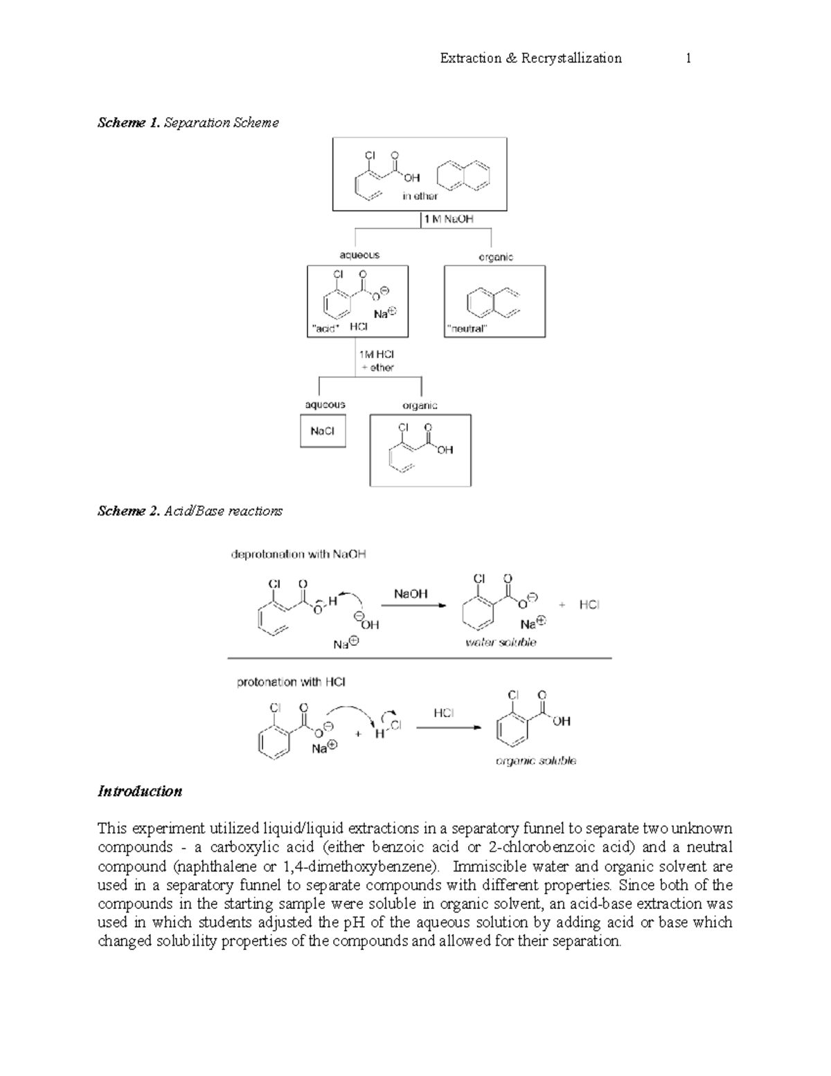Extraction & Recrystallization - Scheme 1. Separation Scheme Scheme 2 ...