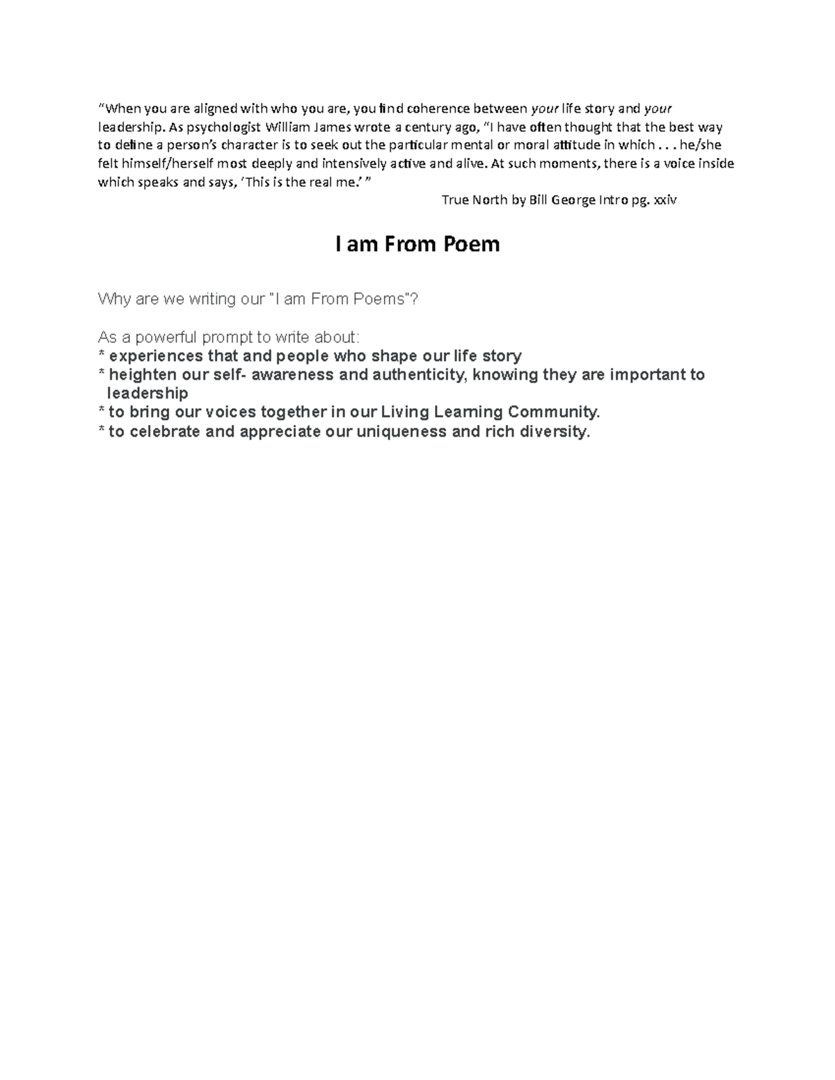 Use this template to draft your I Am From Poem - “When you are aligned ...