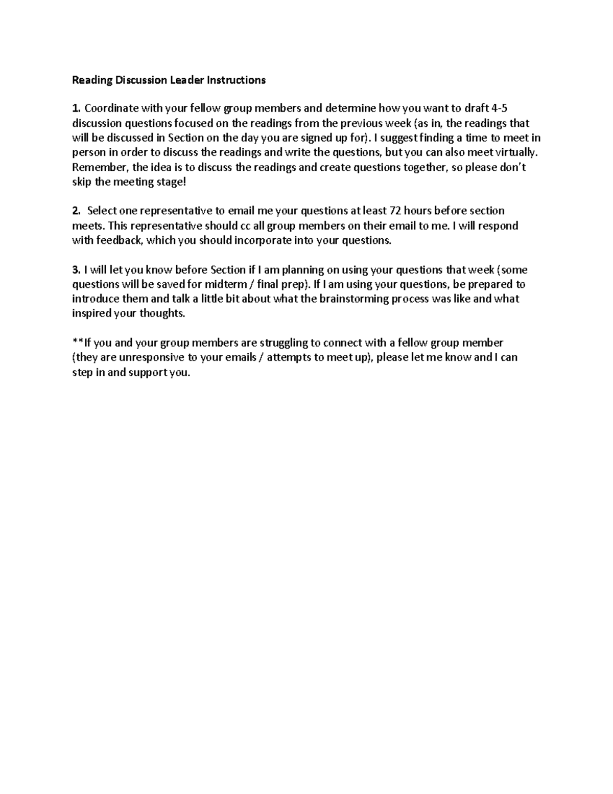 Reading Discussion Leader Instructions - Reading Discussion Leader ...