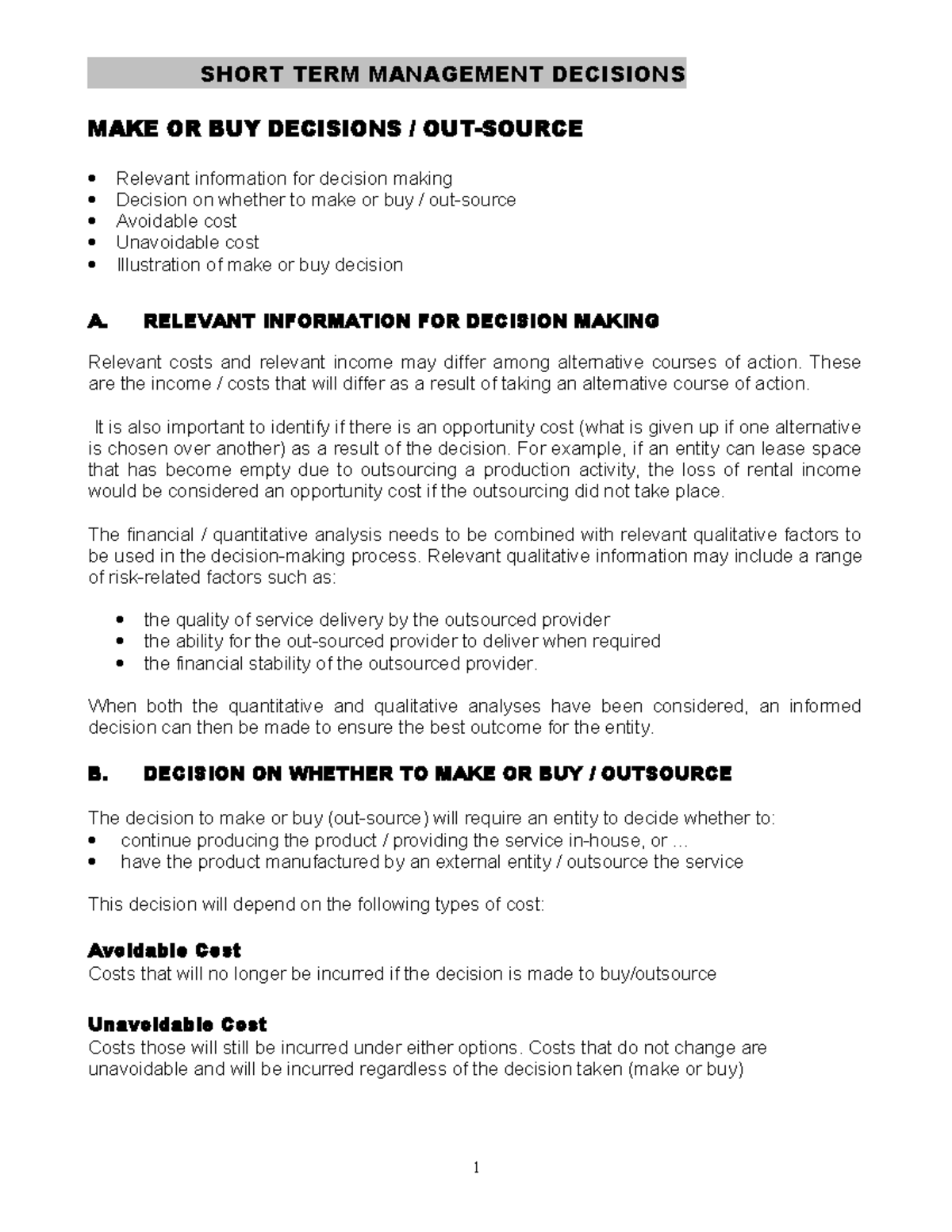 Session 12 Short Term decisions - SHORT TERM MANAGEMENT DECISIONS MAKE ...