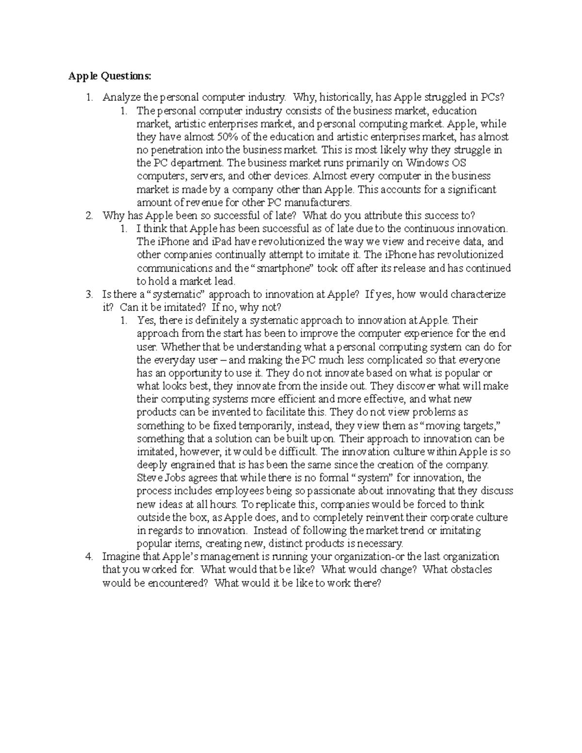Apple Questions - Analyze the personal computer industry. Why ...