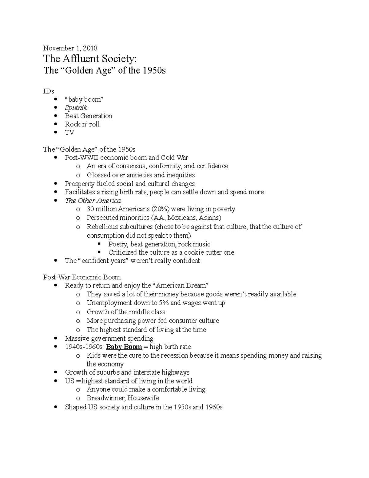 November 1 The Golden Age of the 50s - November 1, 2018 The Affluent ...