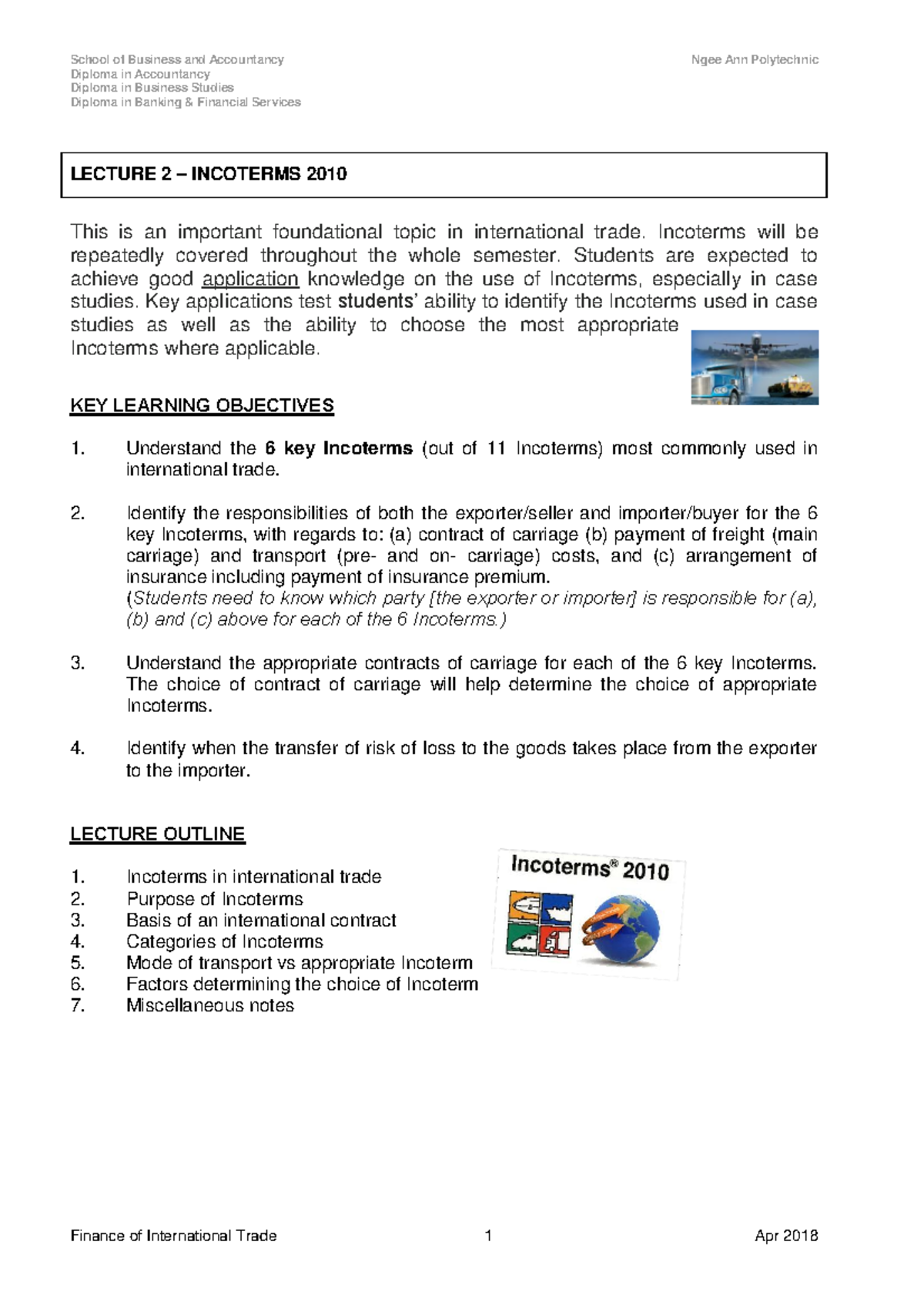 T2 S. FIT Lect Notes 2 Incoterms Apr2018 - Diploma in Accountancy ...
