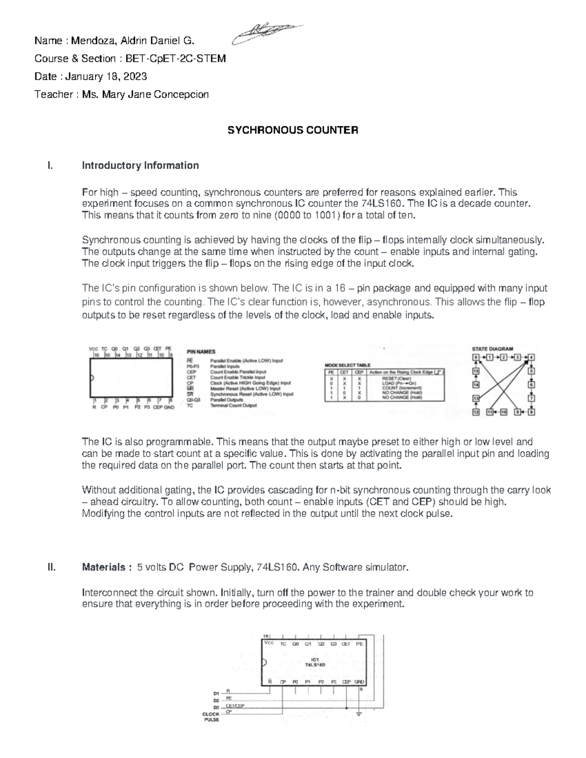 Mendoza Experiment No - Name : Mendoza, Aldrin Daniel G. Course ...