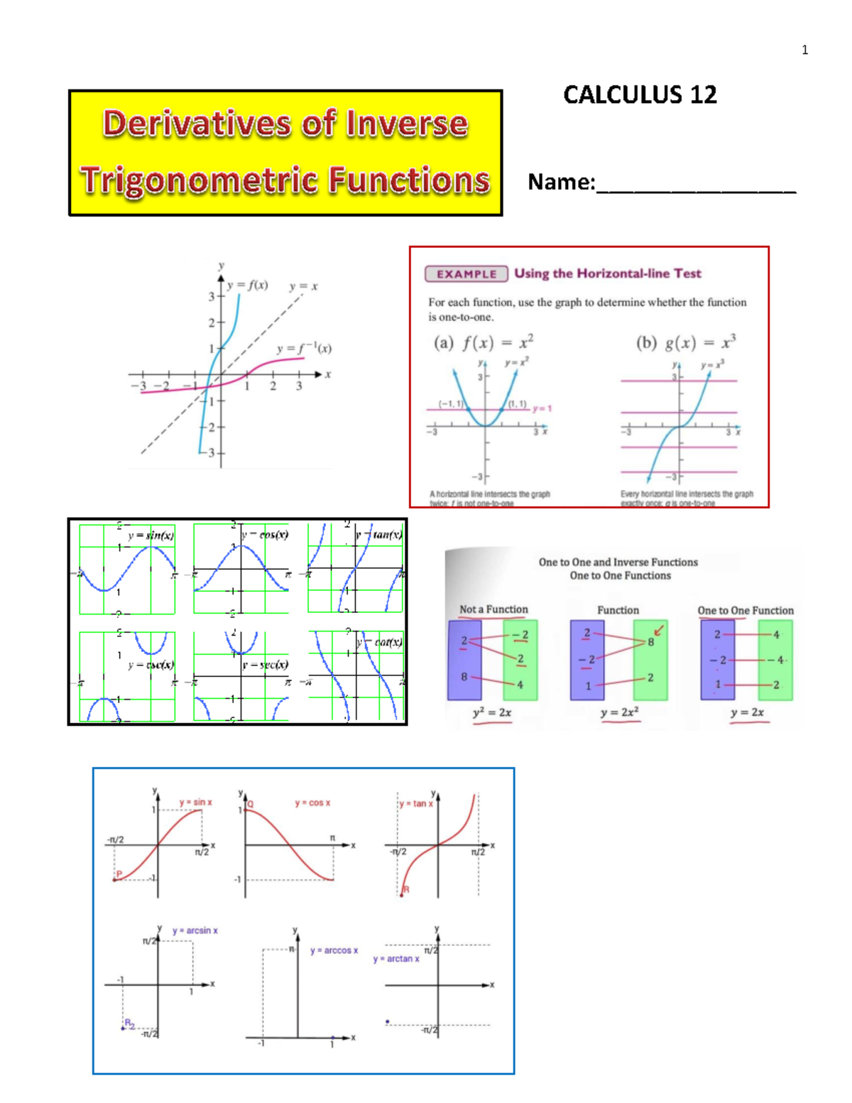 2021 Inverse TRIG Derivatives Booklet - CALCULUS 12 Name ...