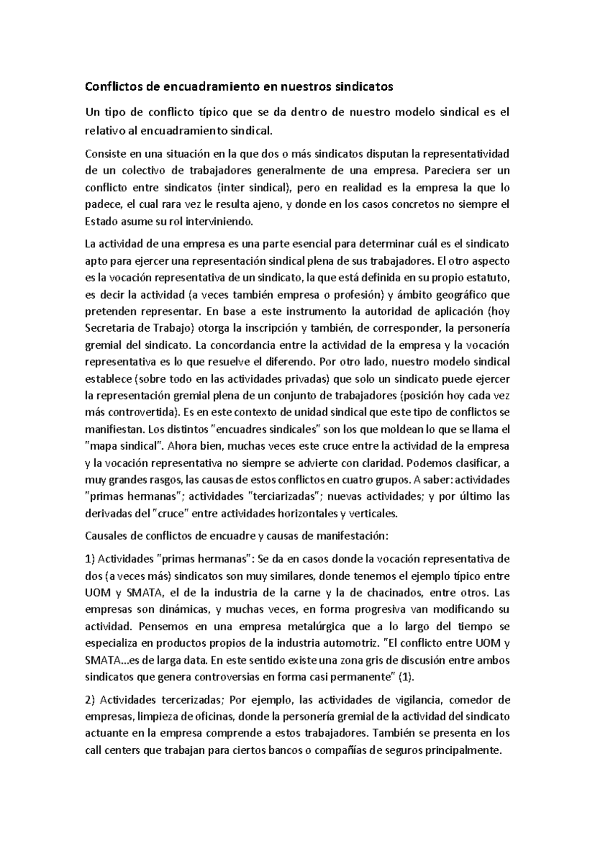 TP3 - Documentación extra 3 - Conflictos de encuadramiento en nuestros sindicatos Un tipo de ...