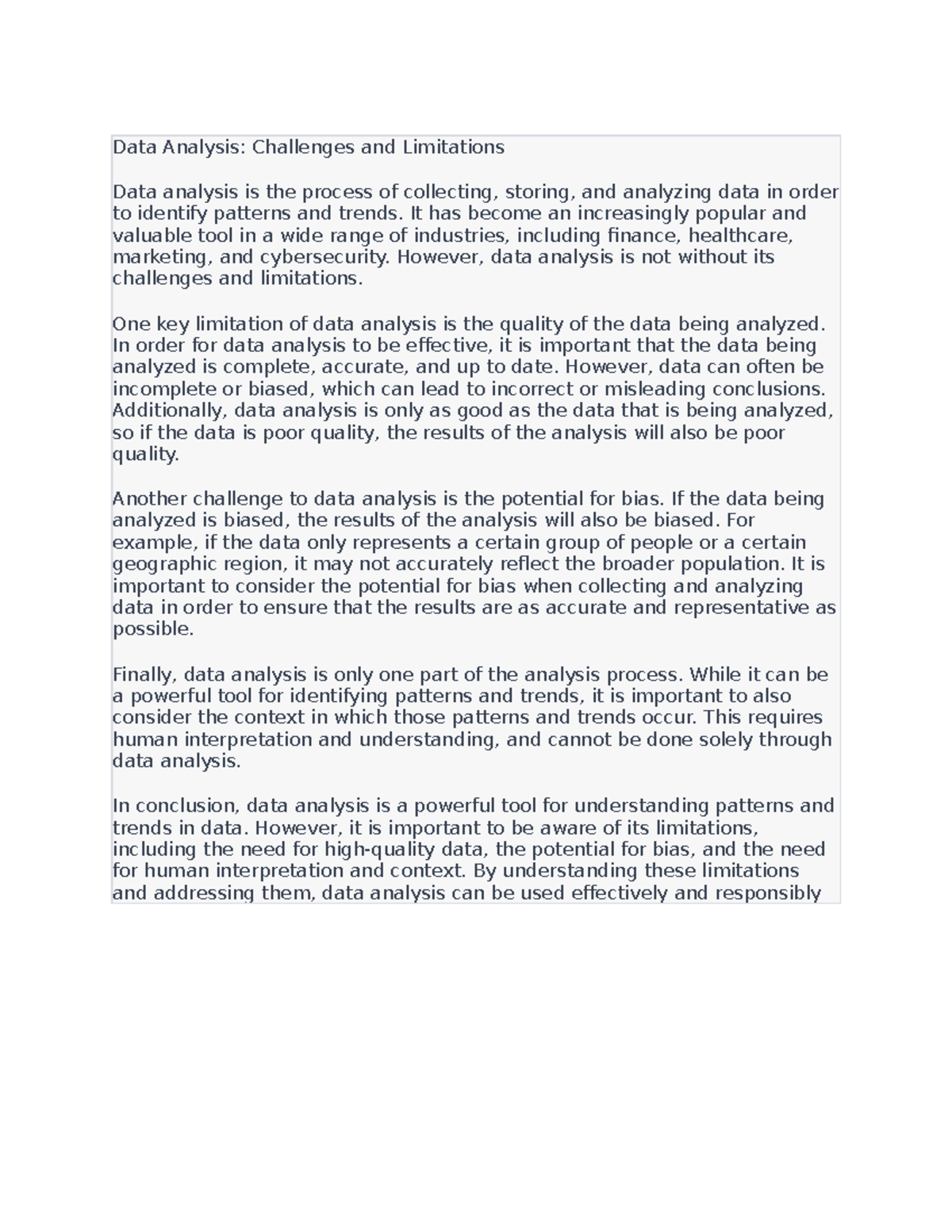 Data Analysis - data - Data Analysis: Challenges and Limitations Data ...