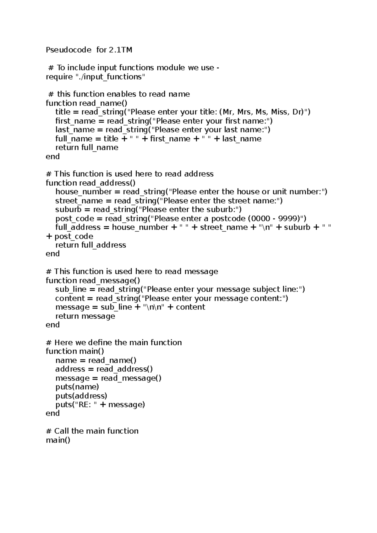 Pseudocode For 2 Inputfunctions This Function Enables To Read 5361