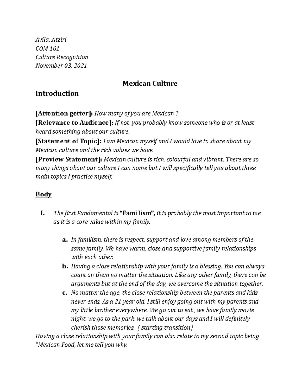 Speech Outline oral communication class - COM 101 - CSN - Studocu