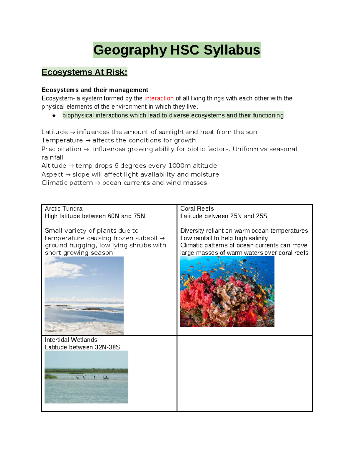 Geography hsc notes ecosystems at risk urban places economic enterprise ...