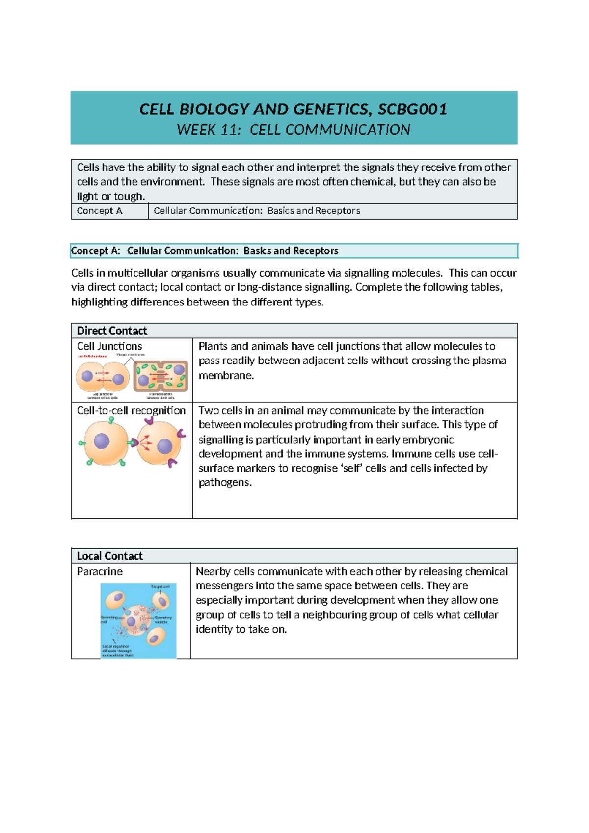 W11-CBG-Key Learning Materials Student Notes - CELL BIOLOGY AND ...