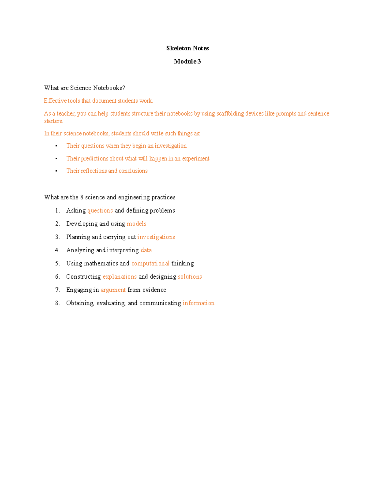 Skeleton Notes Science- Module 3 completed - Skeleton Notes Module 3 ...