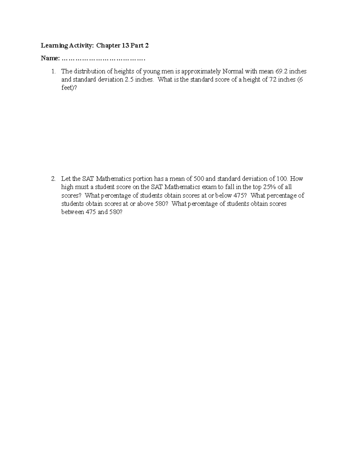 Learning Activity Chaptern 13 Part 2 - Learning Activity: Chapter 13 ...