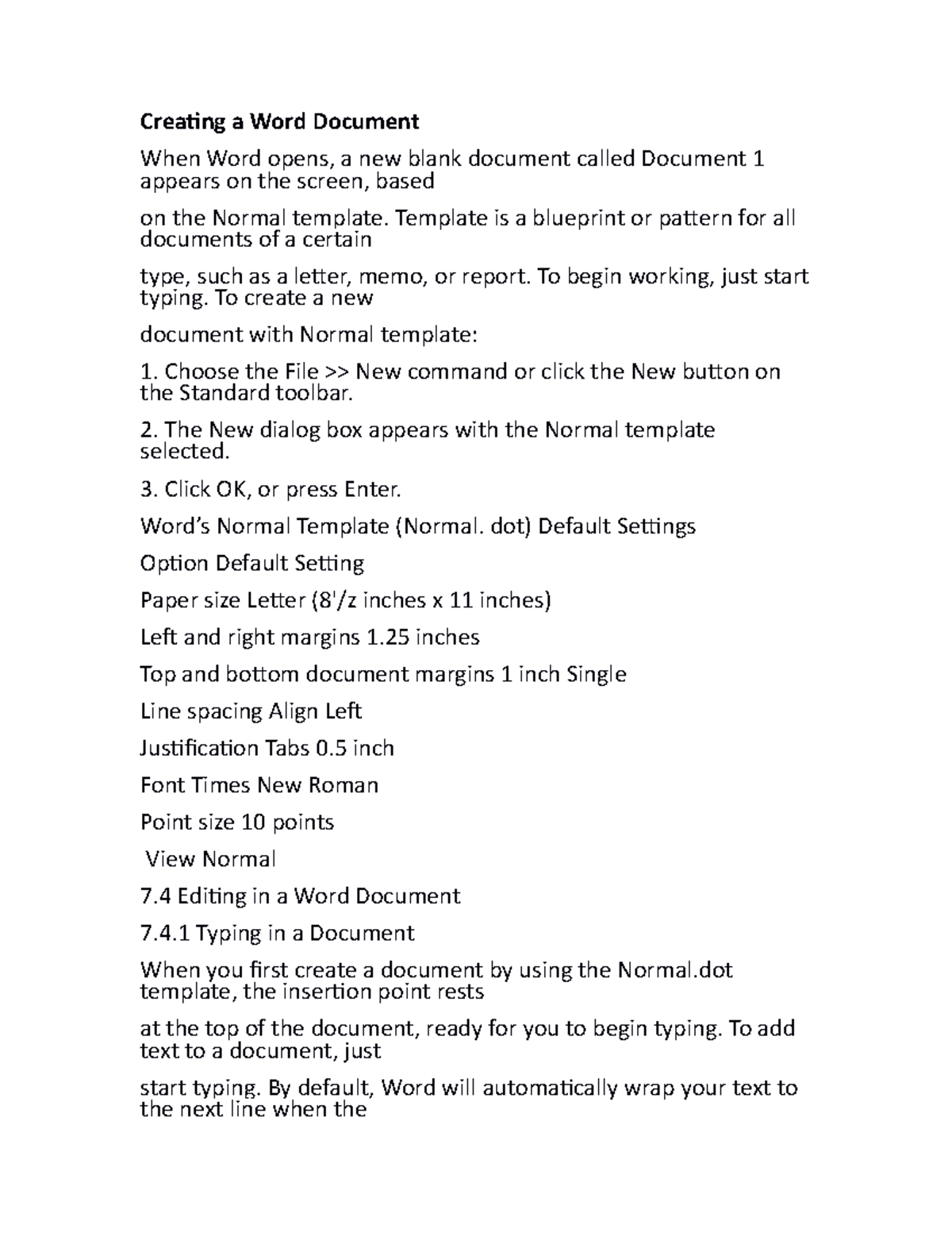 Creating a Word Document notes - Creating a Word Document When Word ...