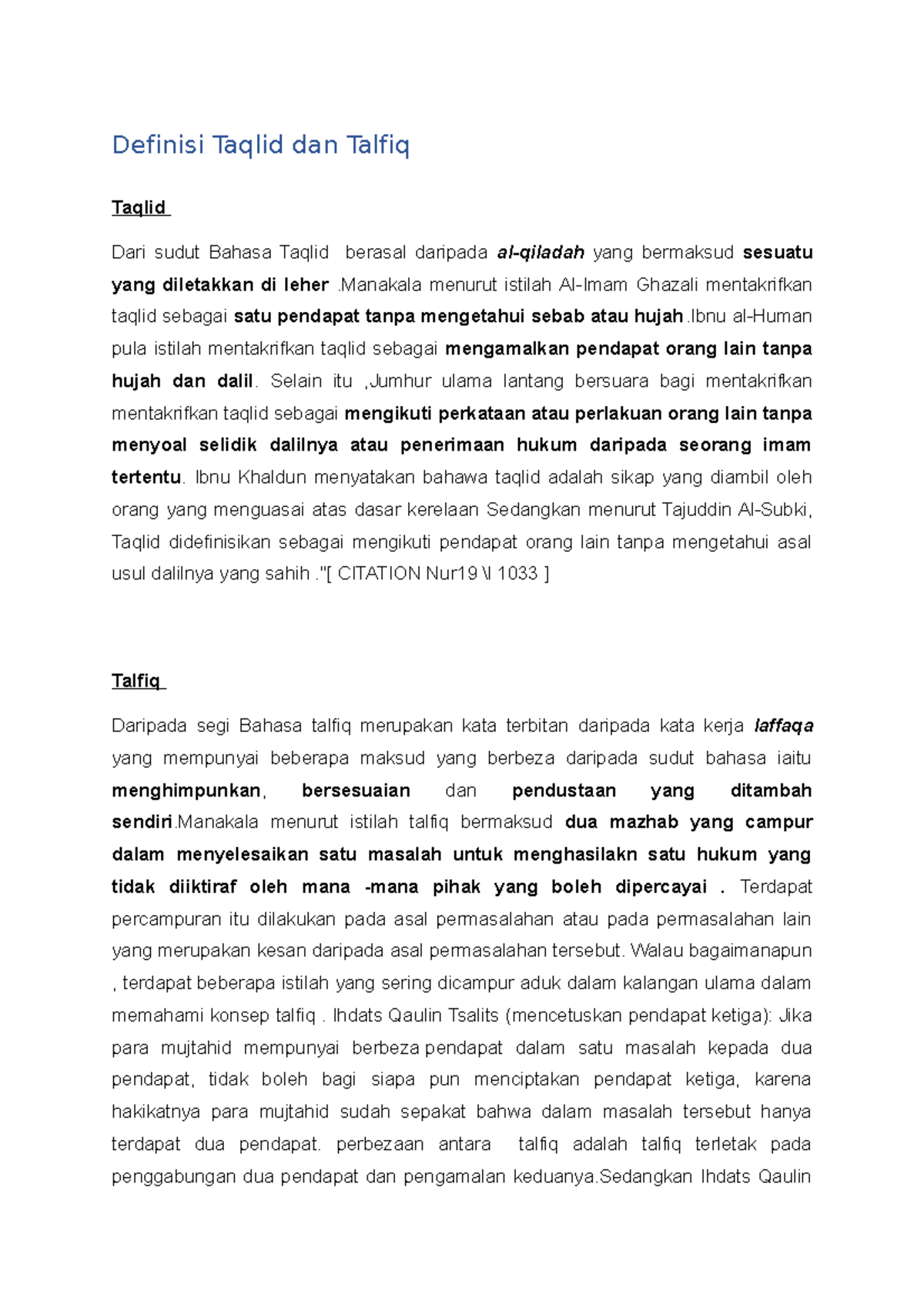 Definisi Taqlid dan Talfiq - Definisi Taqlid dan Talfiq Taqlid Dari ...