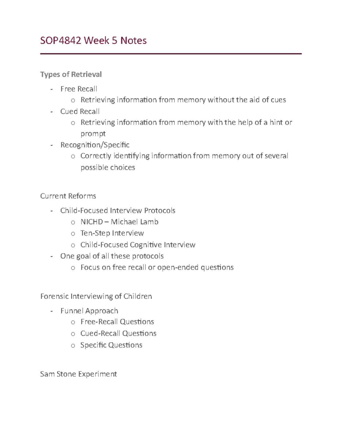 SOP4842 Week 5 Notes - Dr. Deborah Goldfarb - SOP4842 Week 5 Notes ...