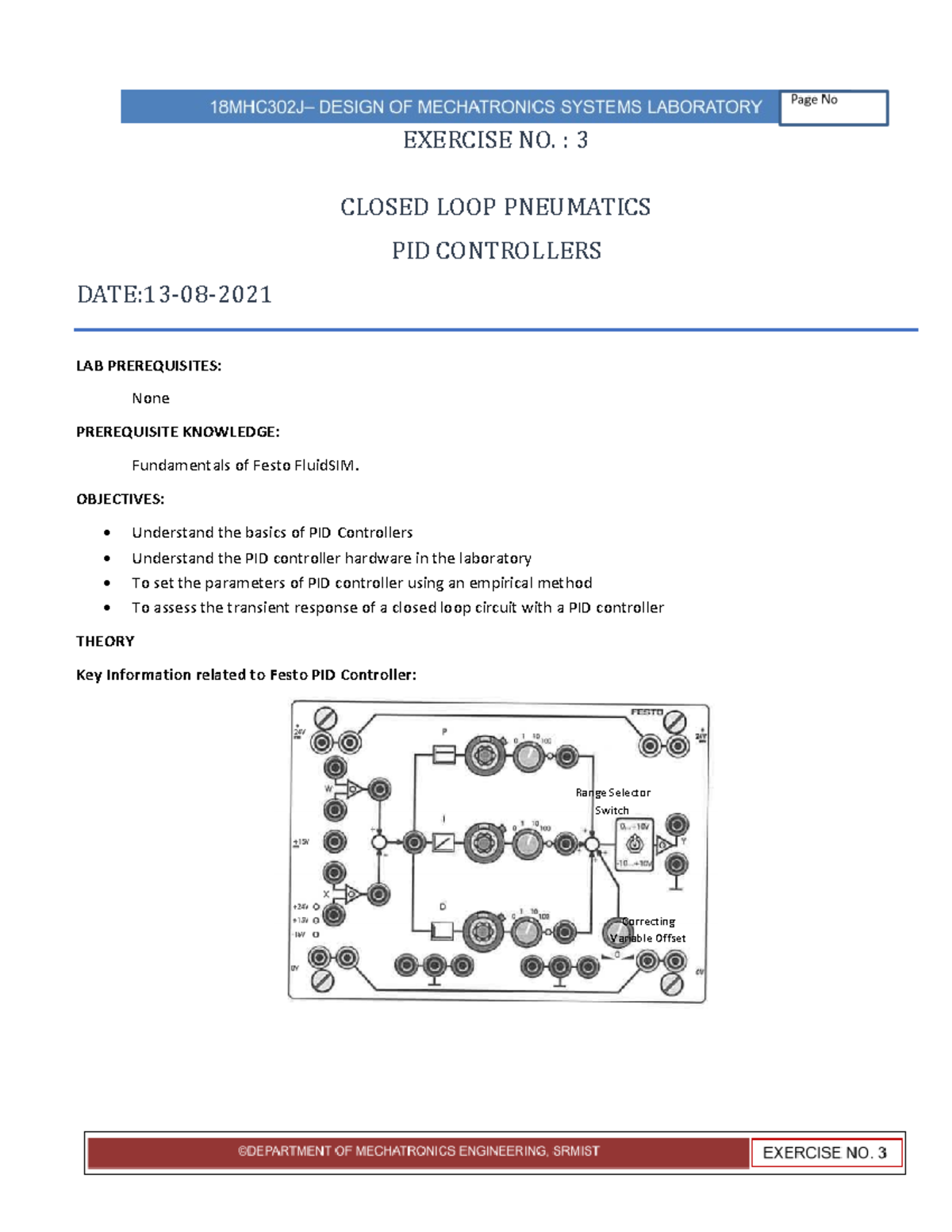 EX3 044 - Design of mechatronics systems notes and practical worksheet ...