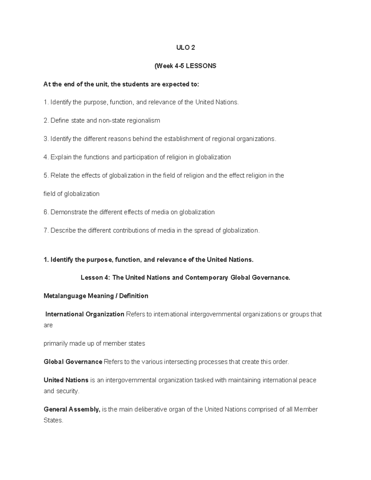 Contemporary World 2ND EXAM Reviewer - ULO 2 (Week 4-5 LESSONS At the ...