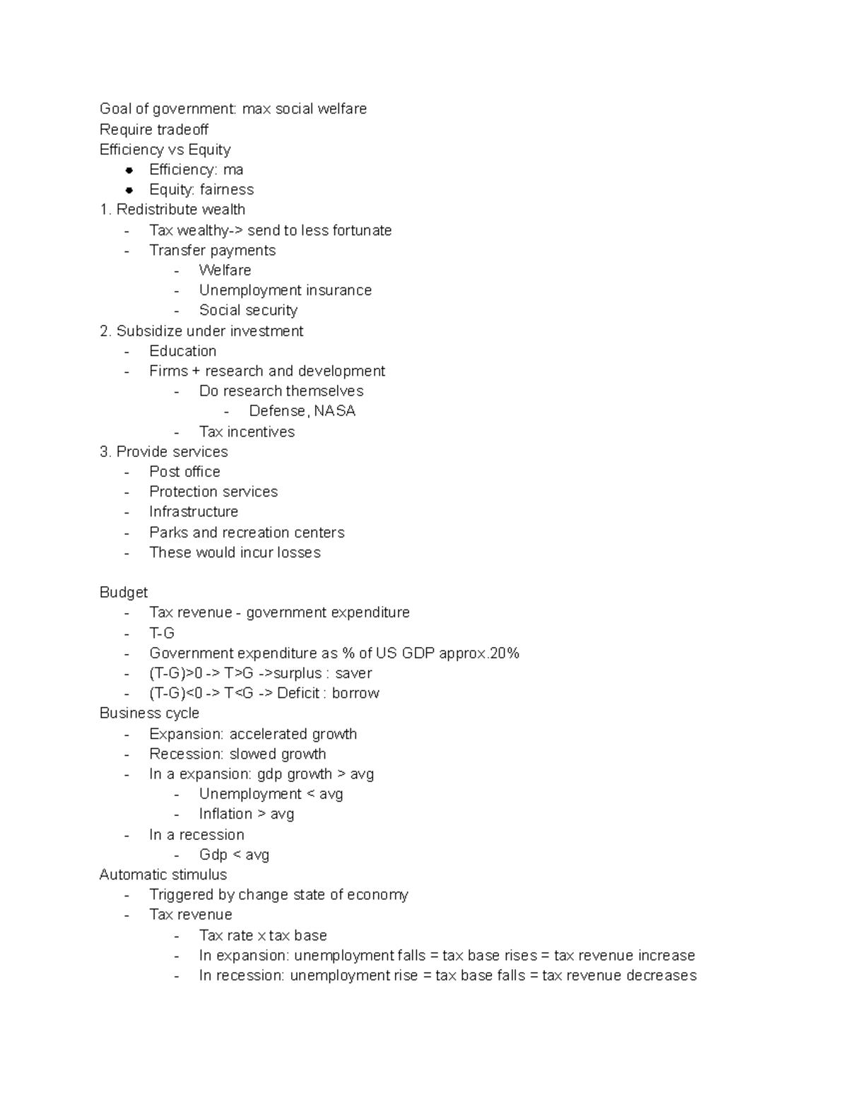 ECN-10 11 - Professor Lorenzo - Goal of government: max social welfare ...