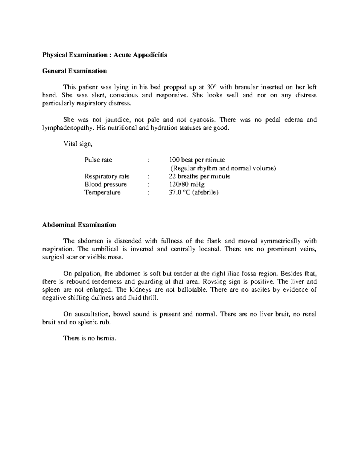 Physical Examination Acute Appendicitis - Physical Examination : Acute ...