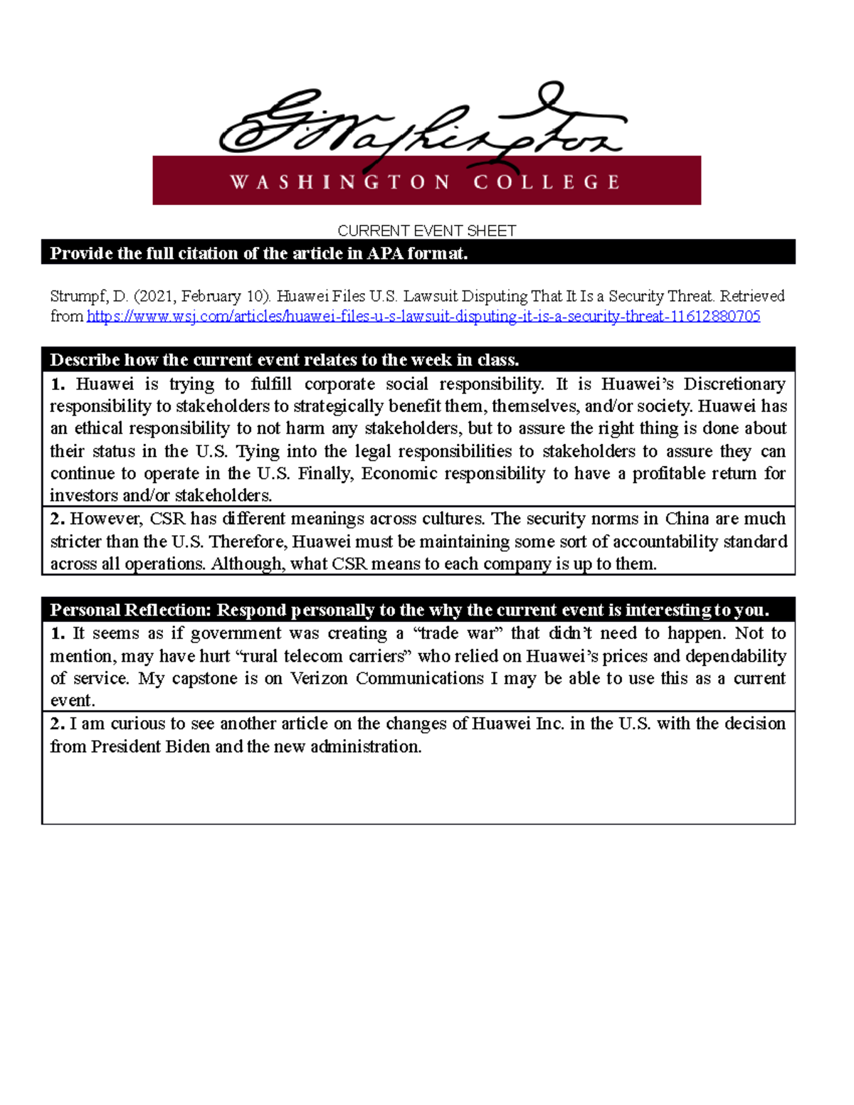 Current Event Sheet-CSR - CURRENT EVENT SHEET Provide the full citation ...