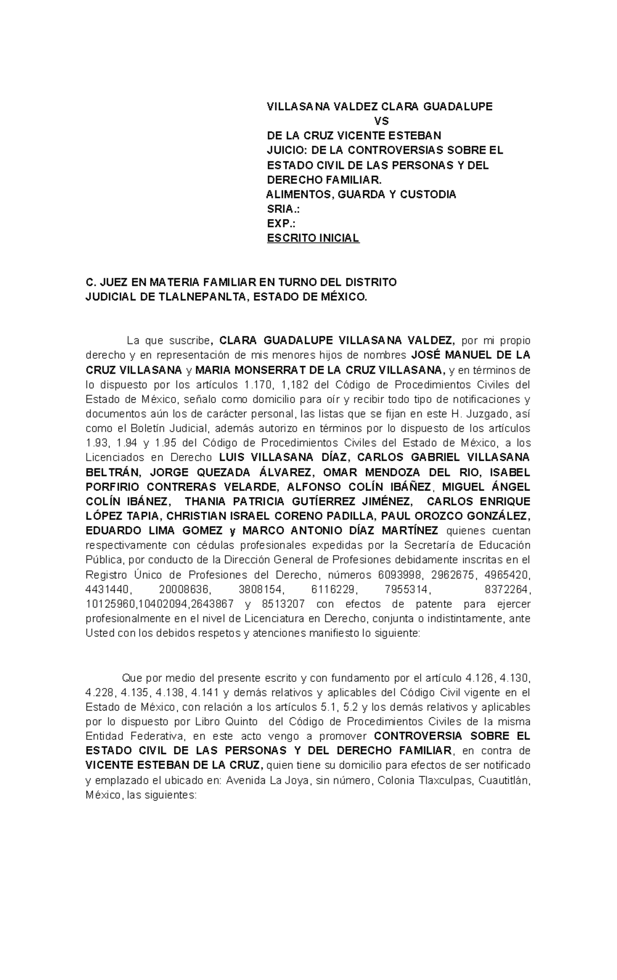 Guarda y Custodia, Alimentos, regimen de visita - VILLASANA VALDEZ ...