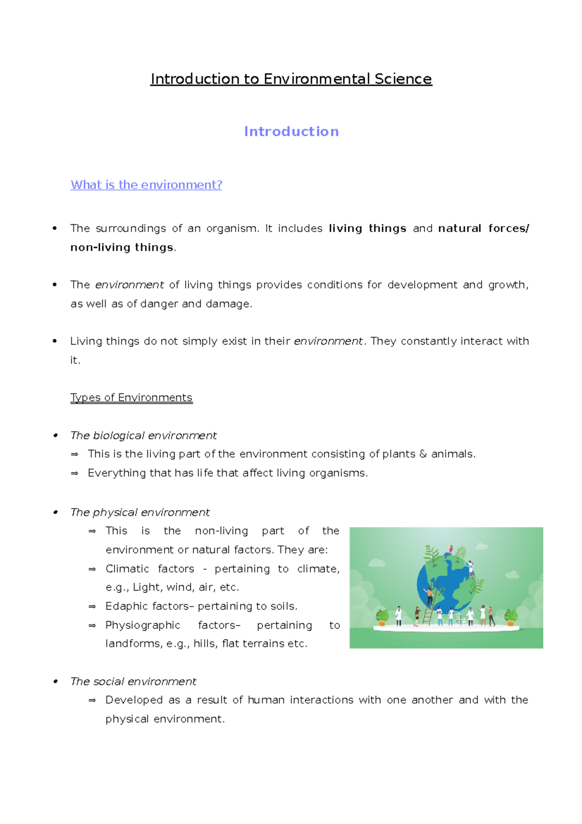 WEEK 1-6 Notes - Introduction to Environmental Science Introduction ...