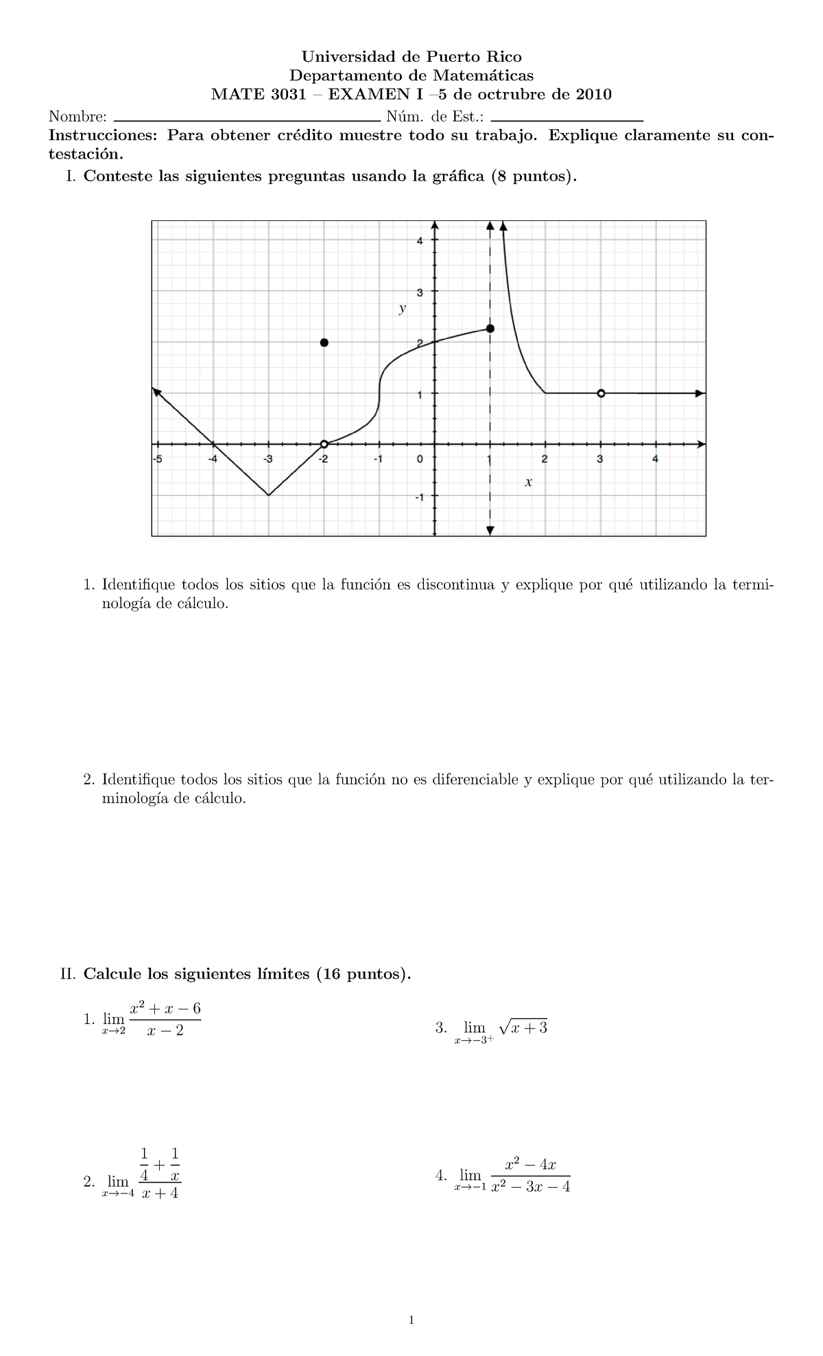 E1 Cálculo 1 - Practice exam for calculus 1 - Universidad de Puerto ...