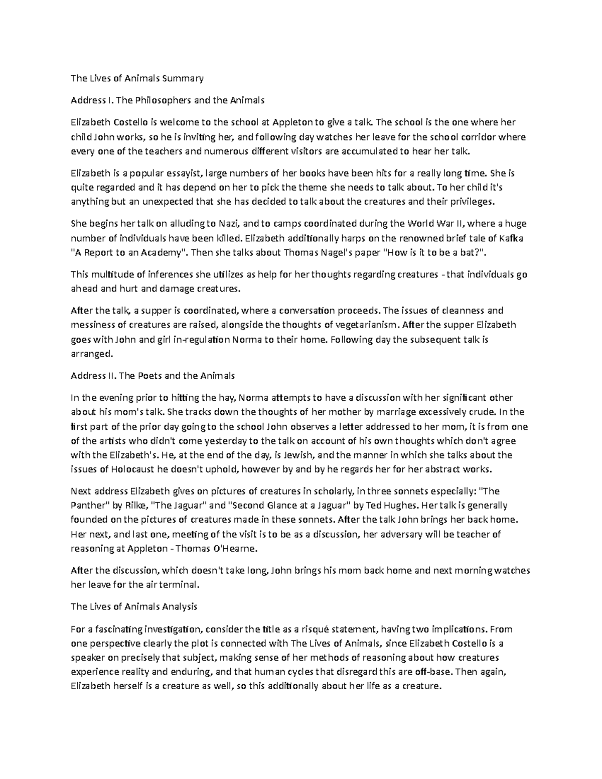 Lives OF Animals - Important literature notes for 3rd semester Pg ...