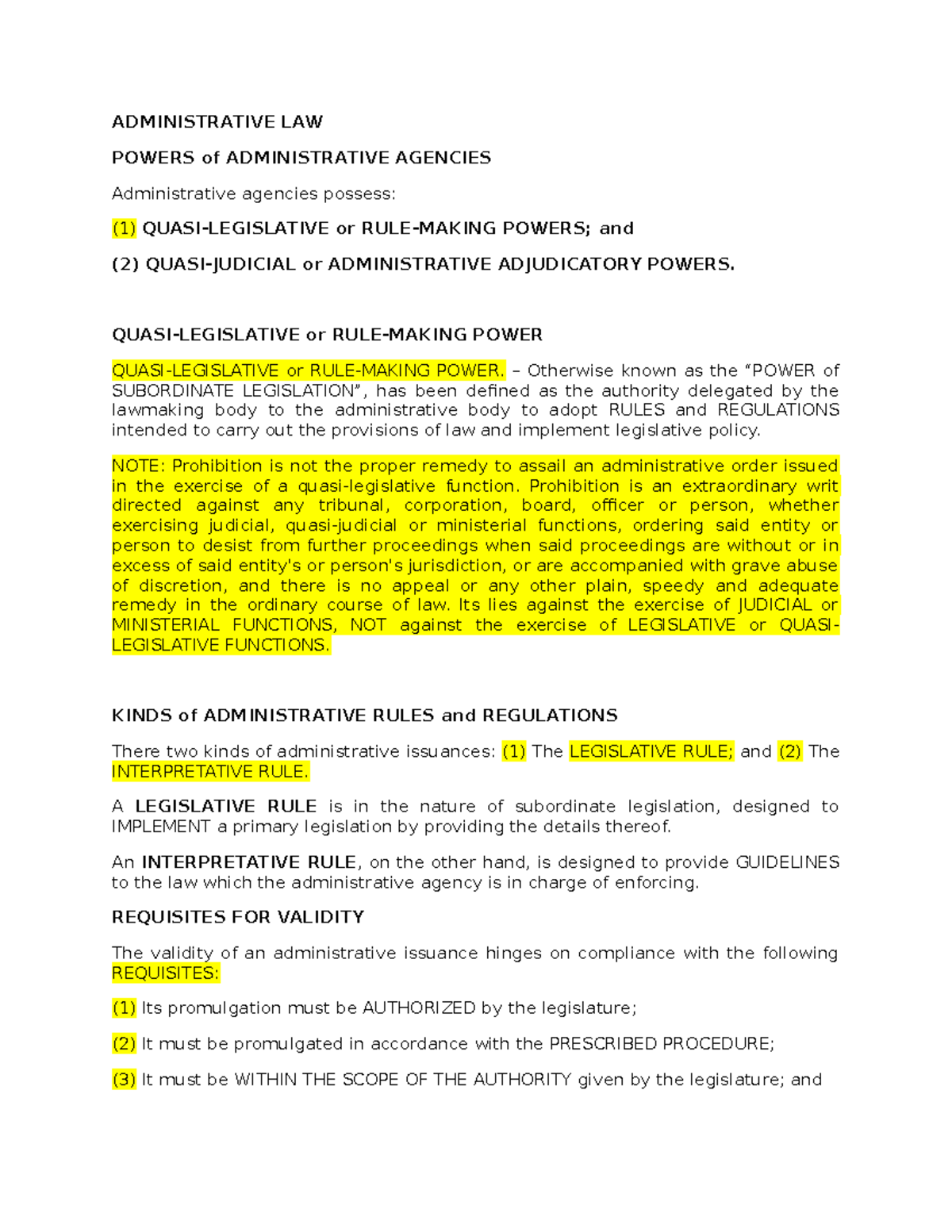 Administrative LAW - lecture notes - ADMINISTRATIVE LAW POWERS of ...