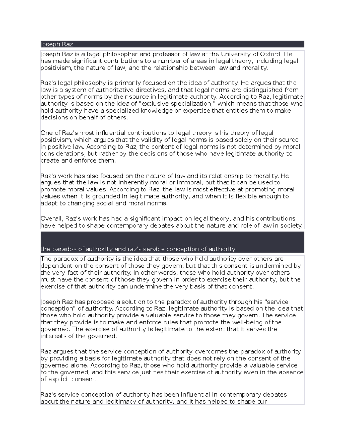 Raz - joseph raz and his ideas - Joseph Raz Joseph Raz is a legal ...