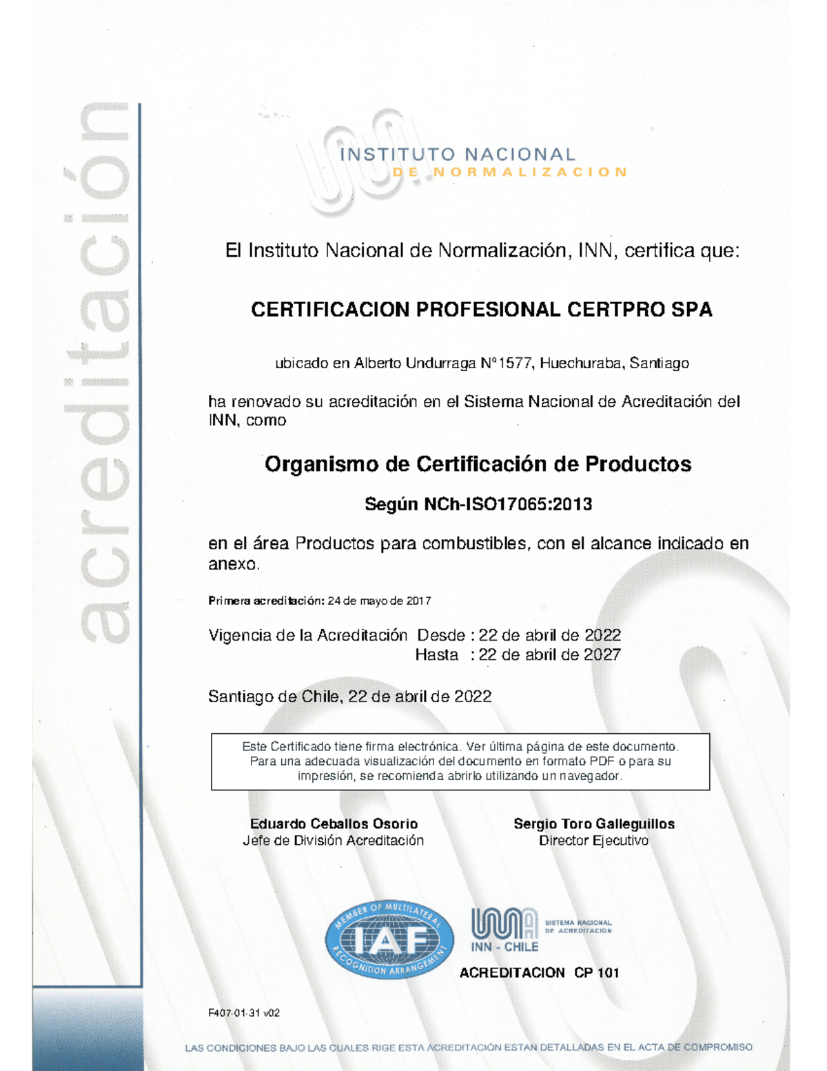 CP 101 Modelo PARA Llenar Alcance Certificacion DE Productos - El ...