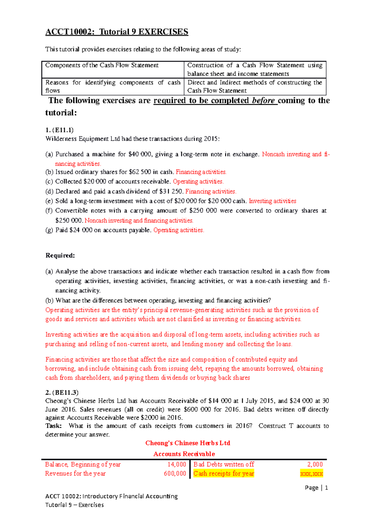 ACCT10002 Tutorial 9 Exercises - ACCT10002: Tutorial 9 EXERCISES This tutorial provides ...