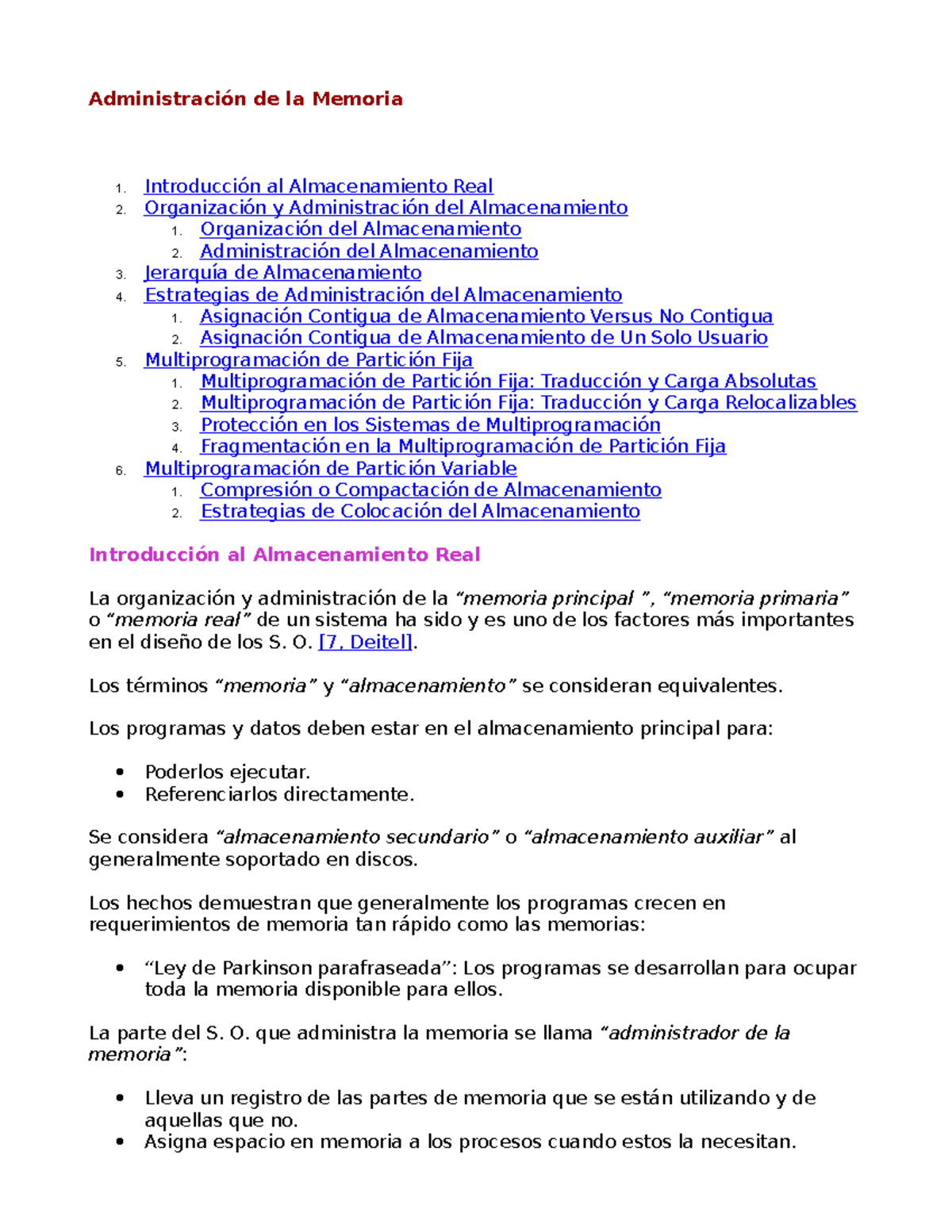 MR-Memoria Real - Problema Memoria Real - Administración de la Memoria ...