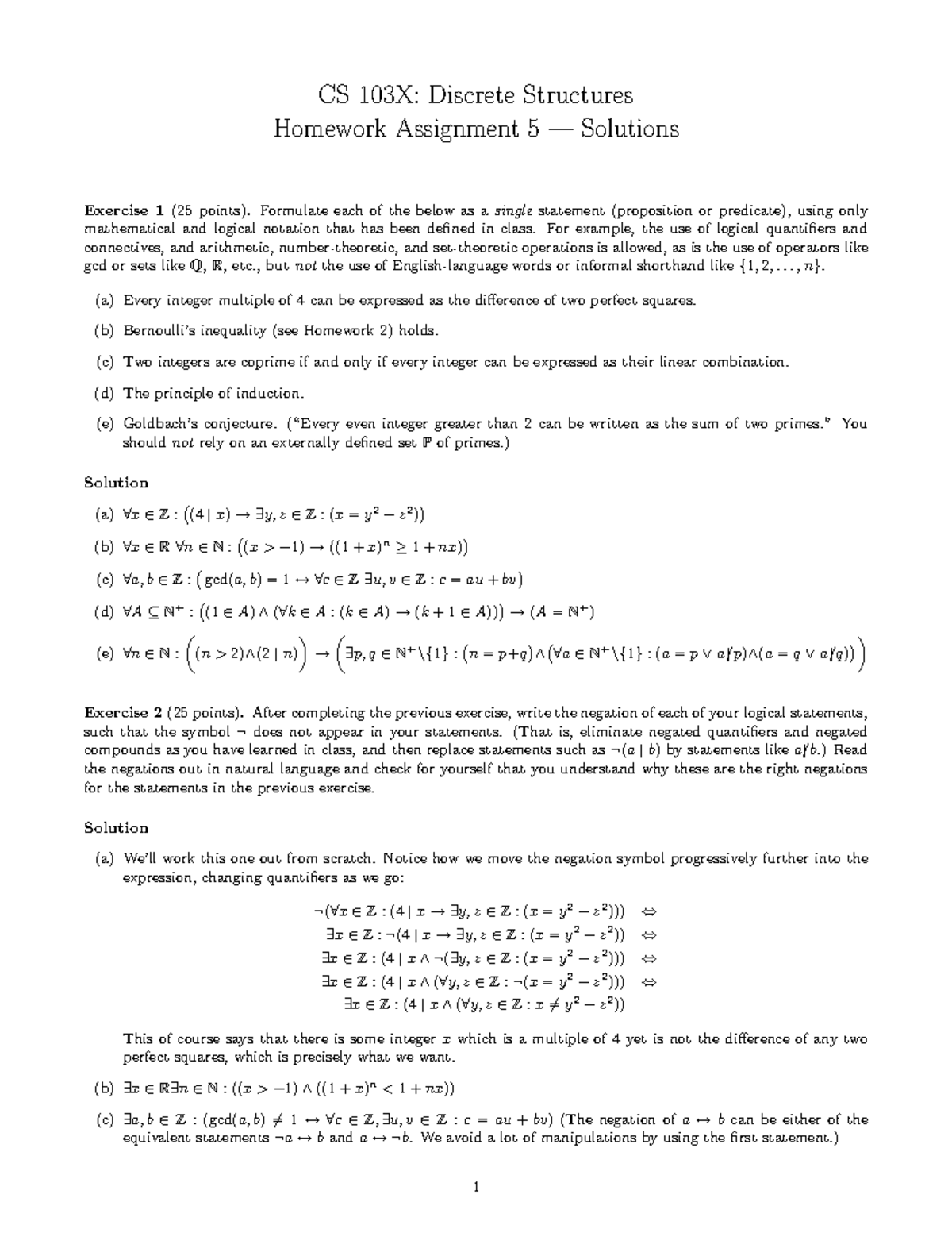 Solutions 5 - CS 103X: Discrete Structures Homework Assignment 5 ...