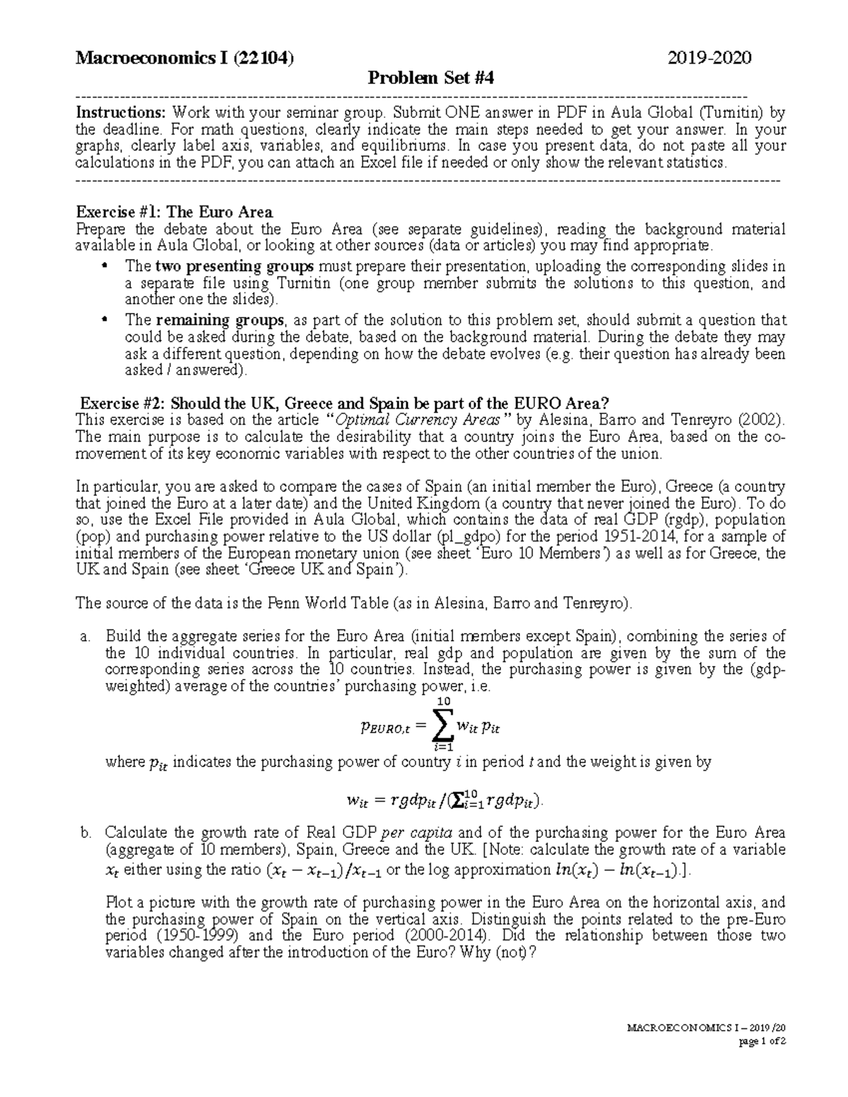 Problem Set 4 2019 - Inflació i política monetària. Macroeconomia internacional en el model ...