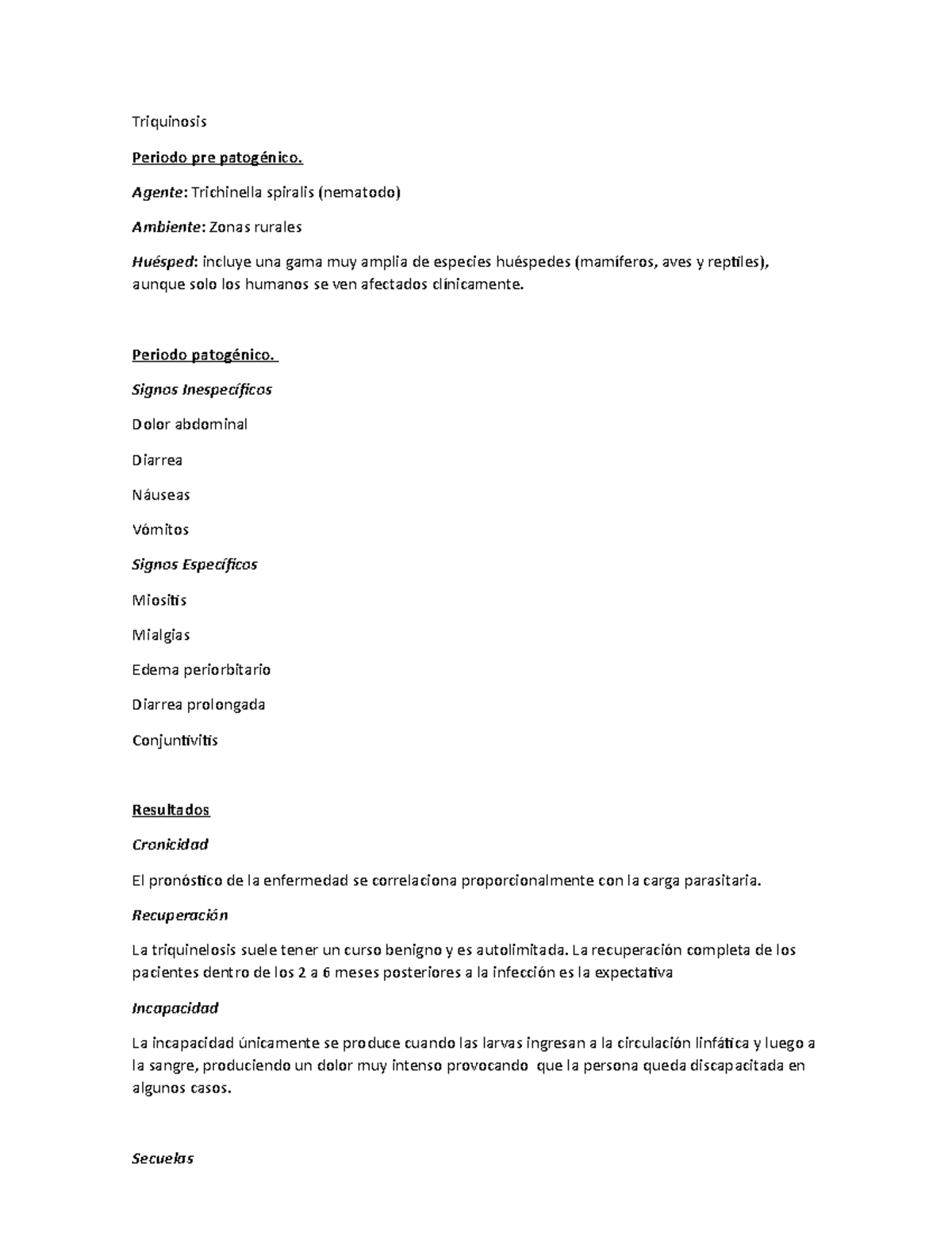 Triquinosis - informacion - Triquinosis Periodo pre patogénico. Agente ...