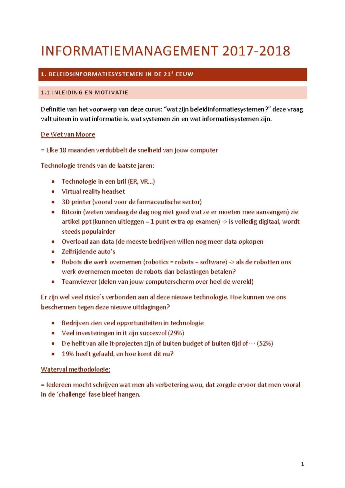 Samenvatting informatiemanagemment 2017 - INFORMATIEMANAGEMENT 1 ...