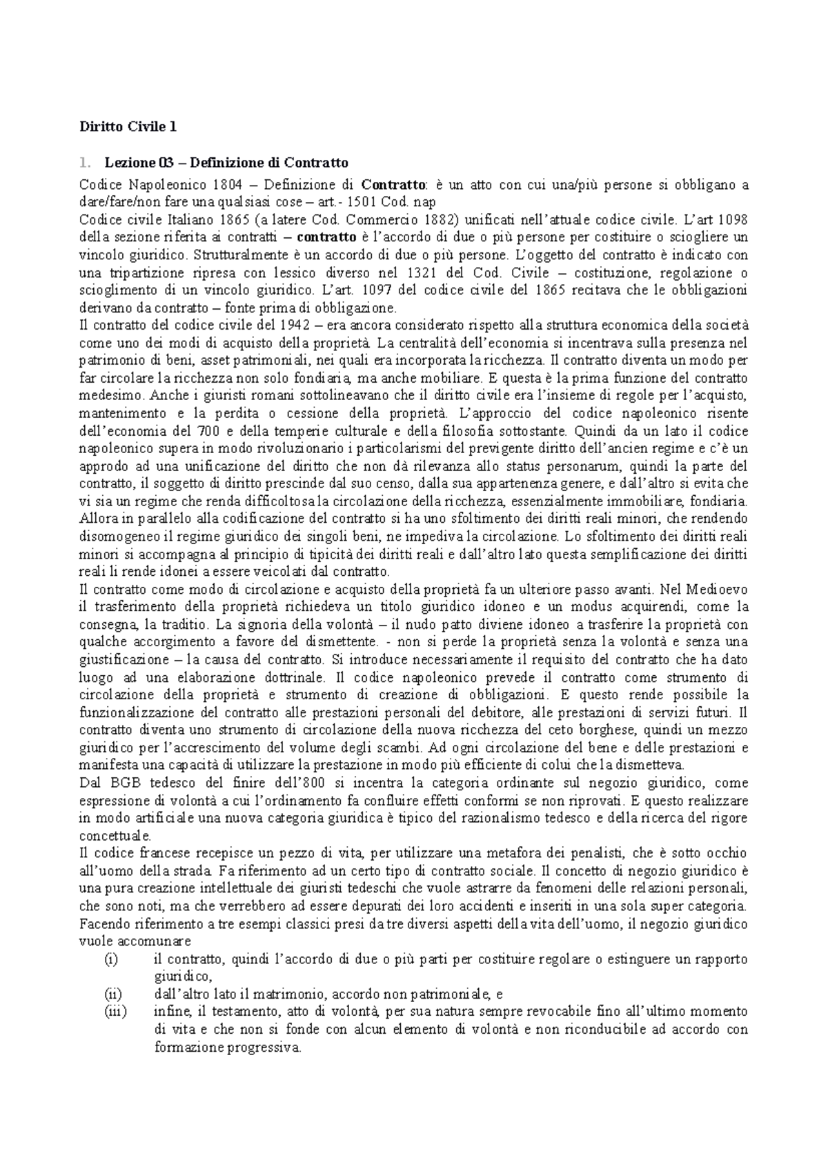 Diritto Civile 1 - Lezione 03 – Definizione di Contratto Codice ...