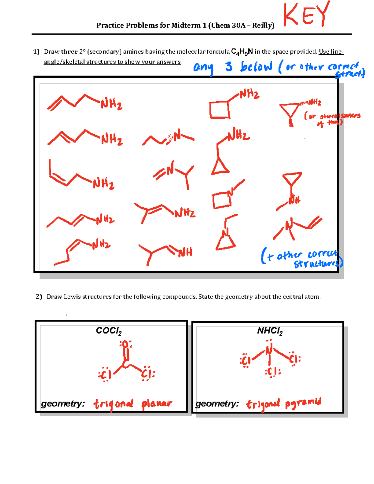 Chem 30A Practice Midterm 1 - Practice Problems for Midterm 1 (Chem 30A ...