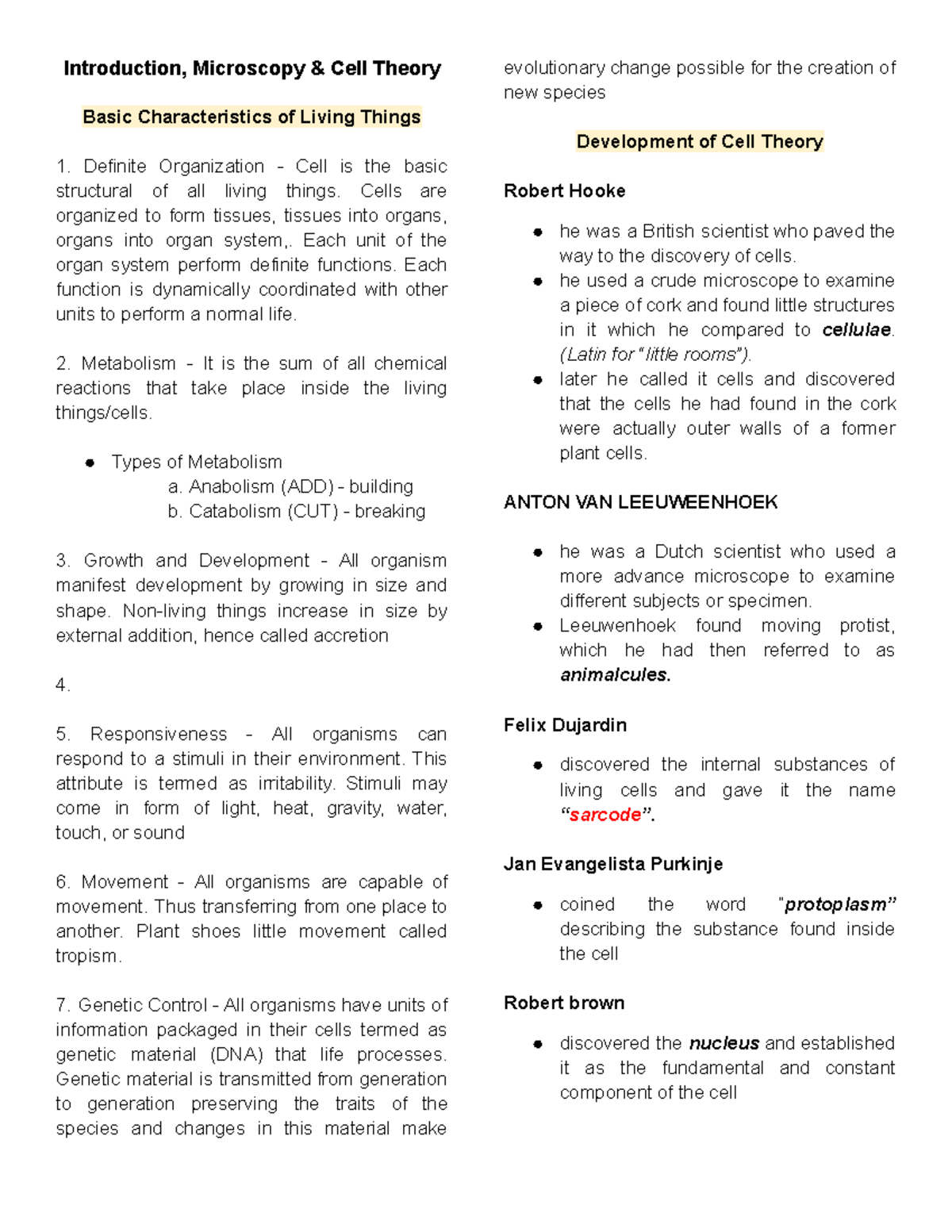 Gen bio long quiz reviewer - Introduction, Microscopy & Cell Theory ...