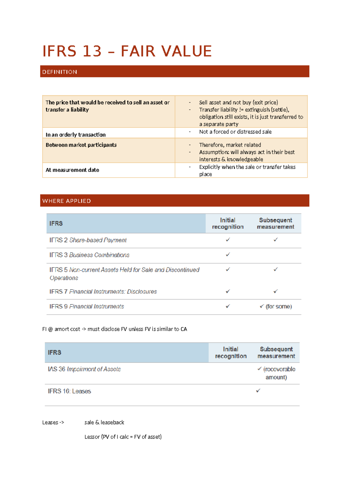 IFRS 13 - Notes - Accounting - IFRS 13 – FAIR VALUE DEFINITION The ...
