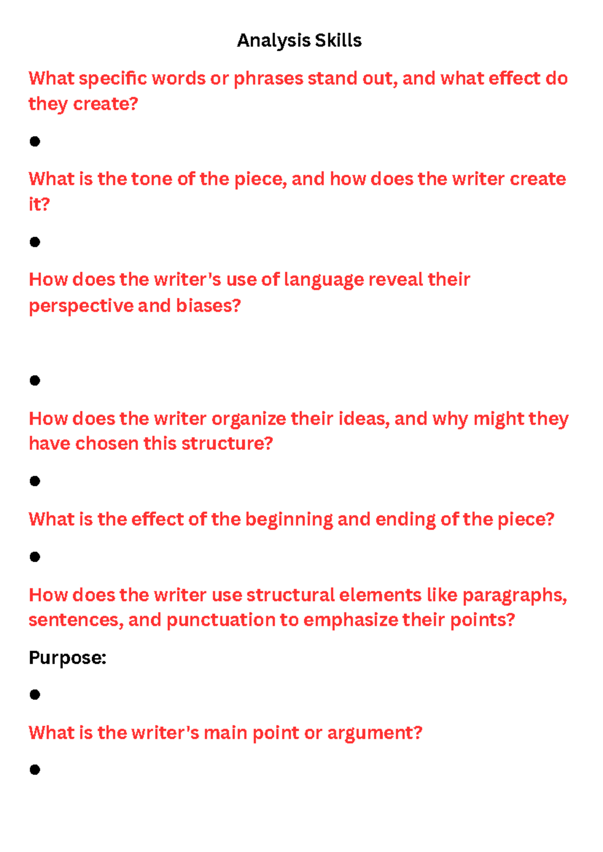 Analysis Skills - Analysis Skills What specific words or phrases stand ...